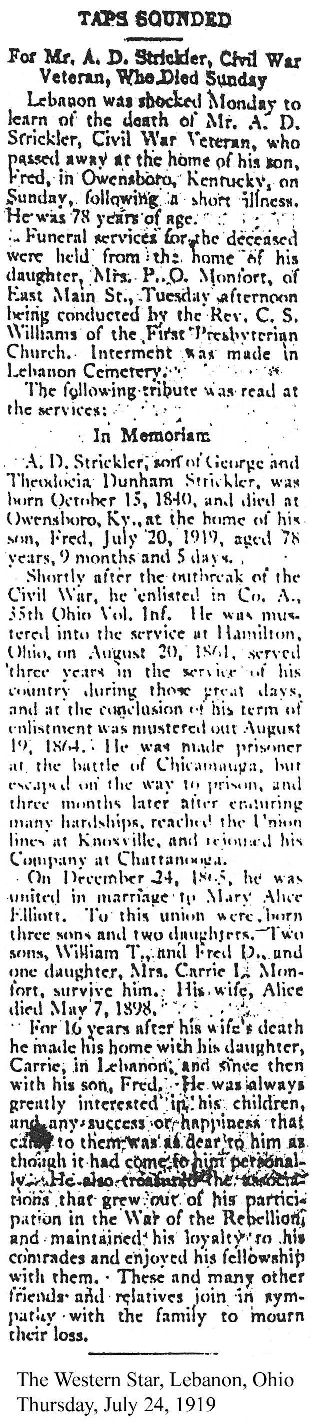 Strickler Family Obituaries Family Obituaries, Warren County, Ohio